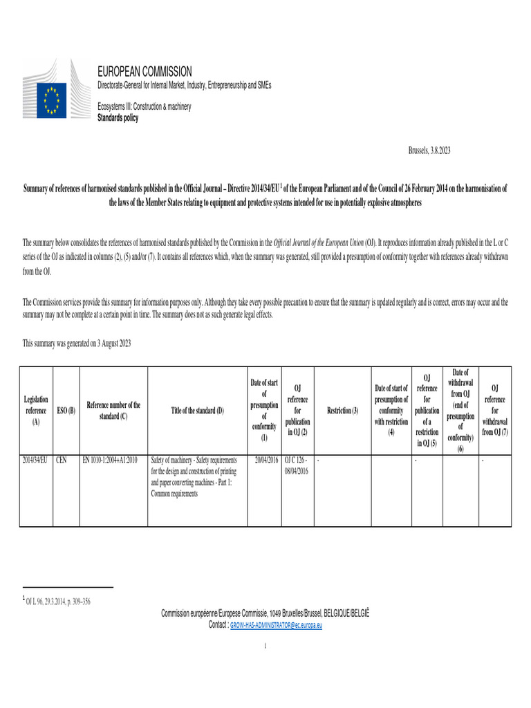 ATEX Directive 2014/34/EU Standards Summary | PDF | Filling Station | Gases