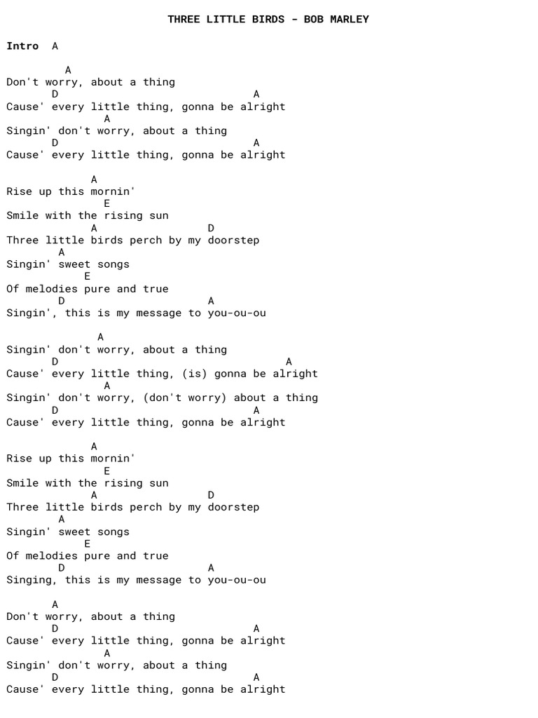 THREE LITTLE BIRDS - BOB MARLEY Chords | PDF