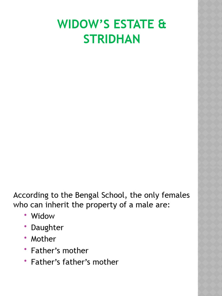 Widow's Estate & Stridhan | PDF | Inheritance | Property