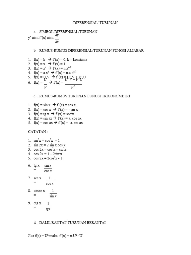 PER 1 Dan 2 Turunan Dan Integral | PDF