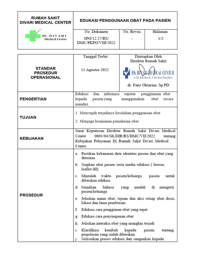 Edukasi Obat untuk Pasien di RS DMC | PDF | Pengembangan Diri ...