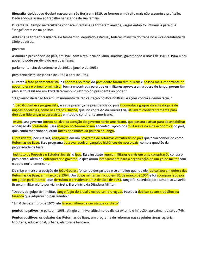 Joao Goulart Nasceu em São Borja em 1919 | PDF