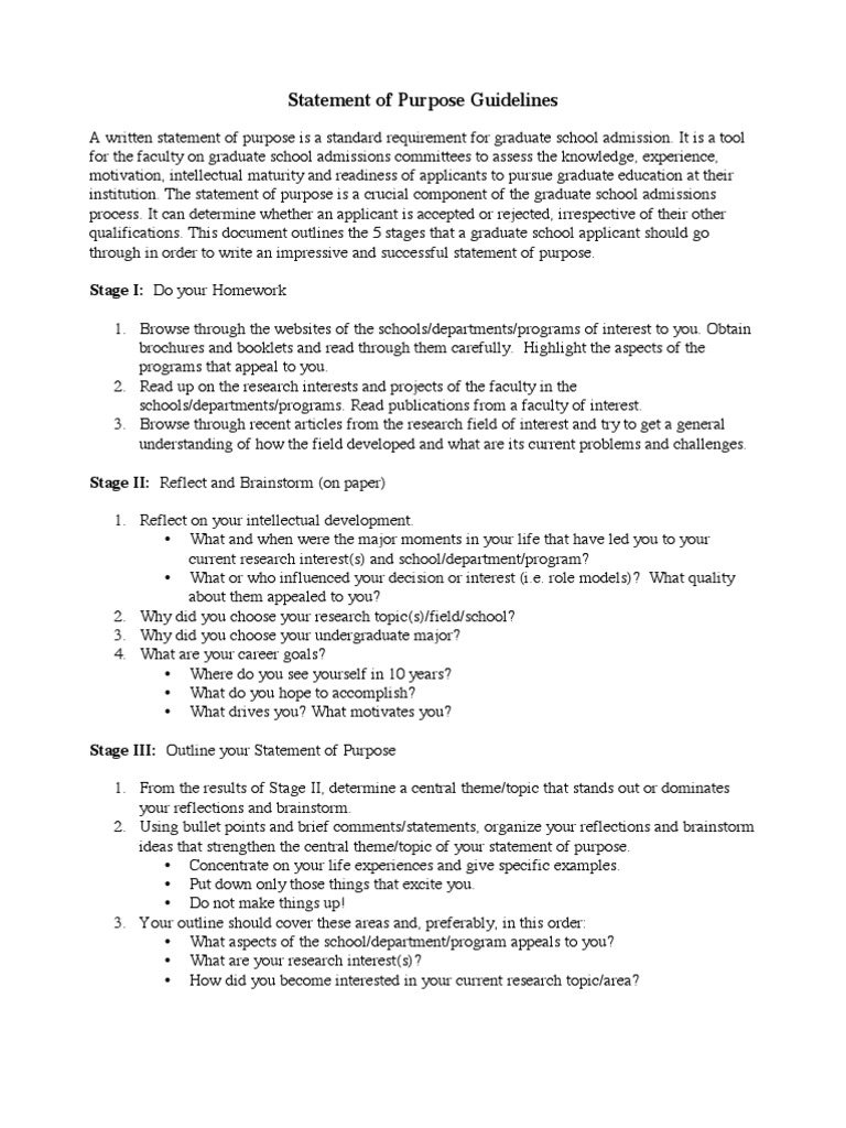 Statement of Purpose Guidelines | Graduate School | University And ...