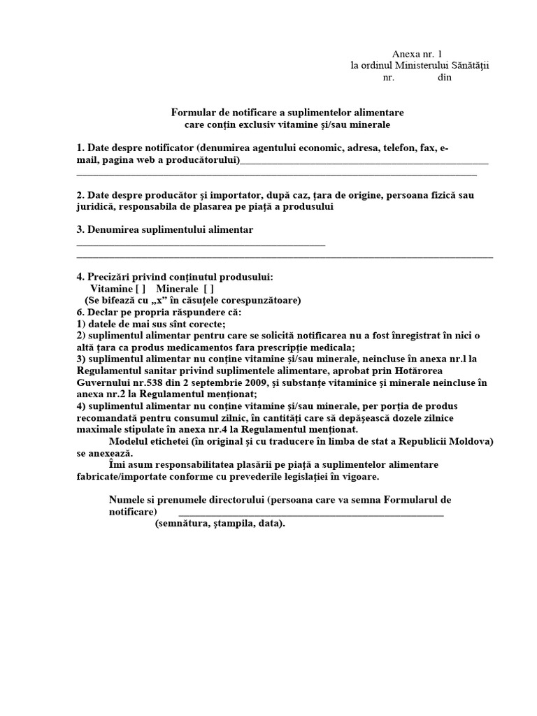 Formular de Cerere A Suplimentelor Alimentare | PDF