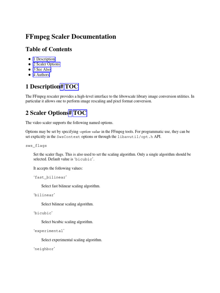 FFmpeg Scaler Options Overview | PDF | Software Engineering | Computer Science