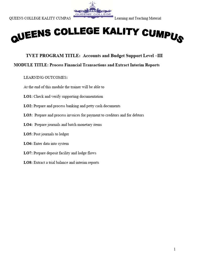 L 3 Course 01 | PDF | Debits And Credits | Bookkeeping