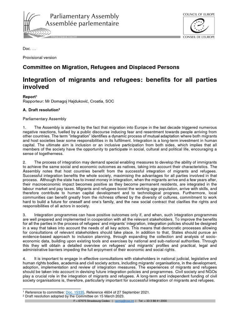 Migrant and Refugee Integration Benefits | PDF | Immigration | Social ...