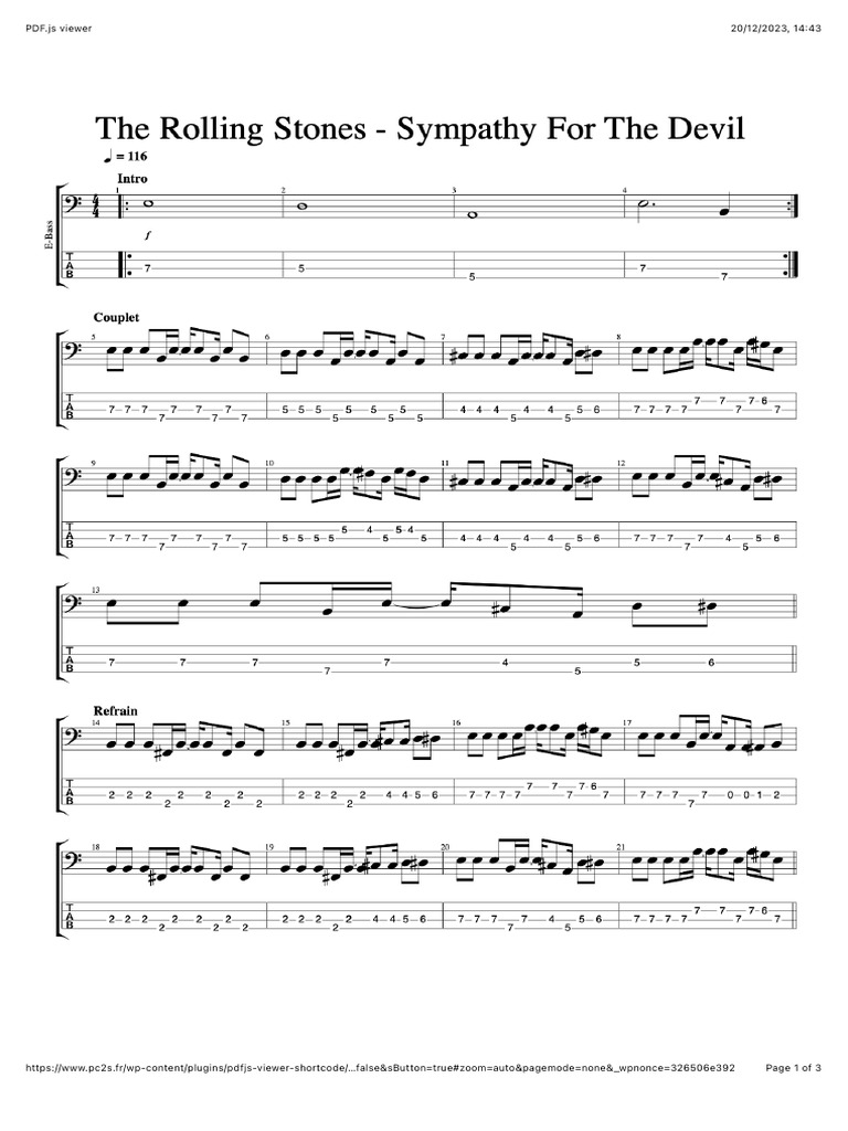 Sympathy for the Devil Bass Tab PDF | PDF