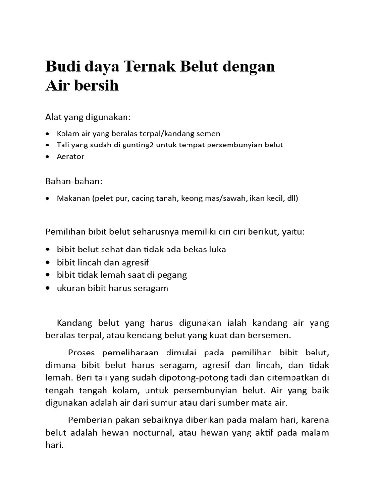 Budi Daya Ternak Belut | PDF