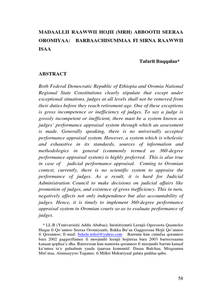 Madaallii Raawwii Hojii (MRH) Abbootii Seeraa Oromiyaa: Barbaachisummaa ...
