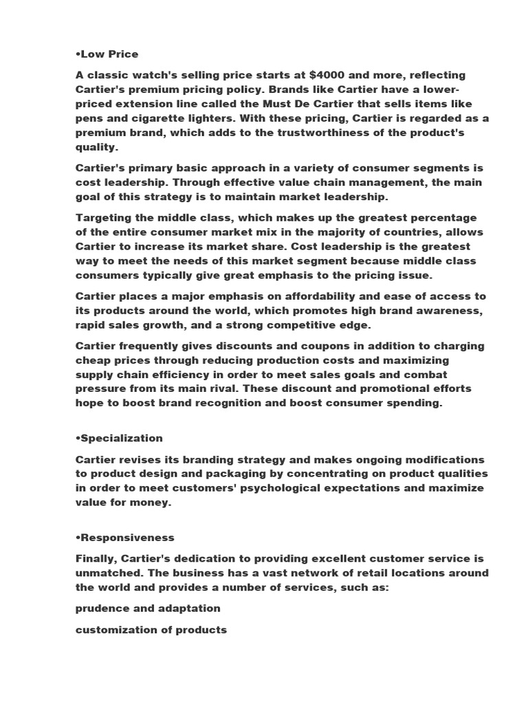 Cartier Operations Strategies | PDF | Brand | Pricing