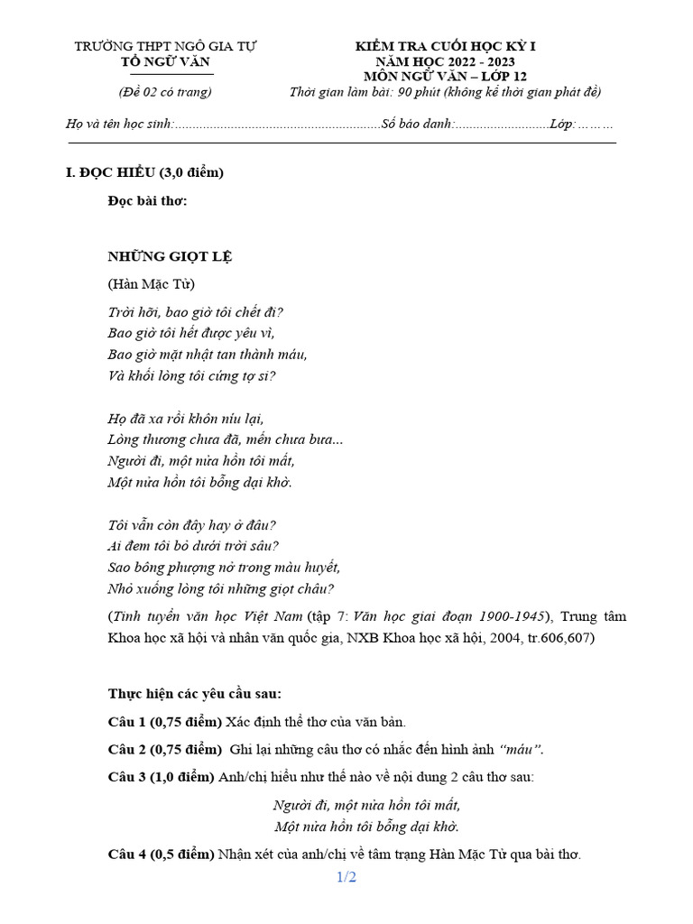 Van 12 01 Dedap An Ktra Cuoi HK1 | PDF