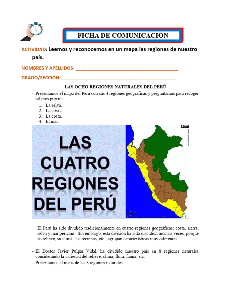 5 Ficha Dia 03 - Ps-Leemos y Reconocemos en Un Mapa Las Regiones de ...