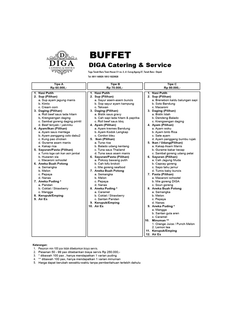 DIGA Brosur 2023 - Menu & Harga Buffet | PDF