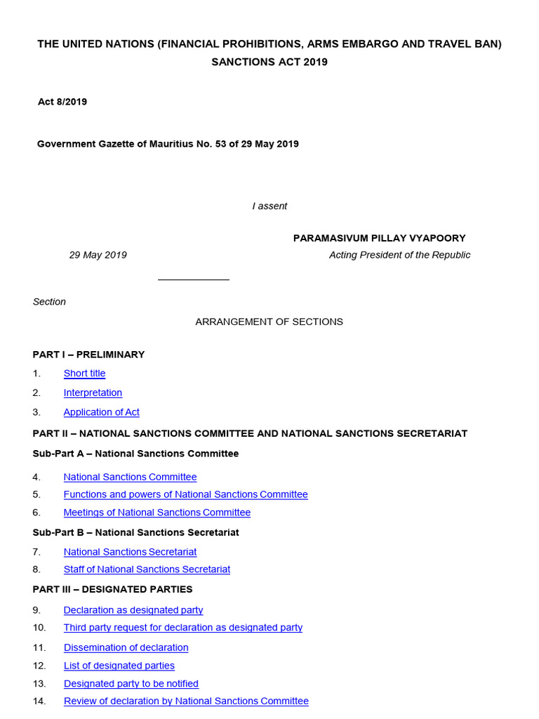 United Nations Financial Prohibitions Arms Embargo and Travel Ban ...