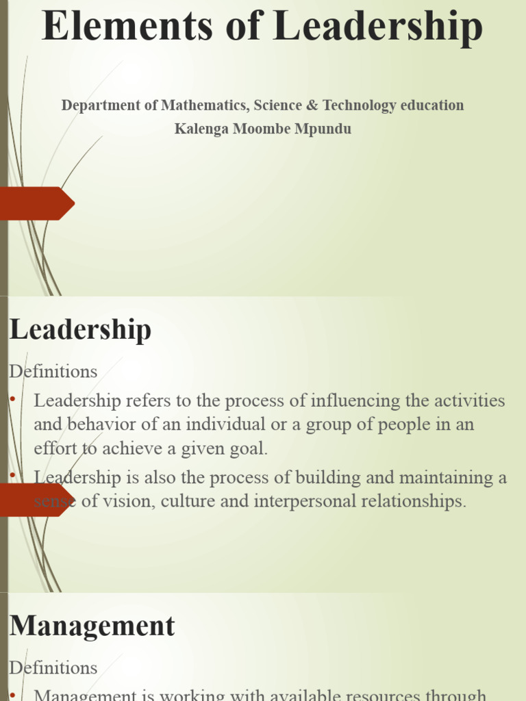 Elements of Leadership (Lesson 1) | PDF | Leadership | Power (Social ...