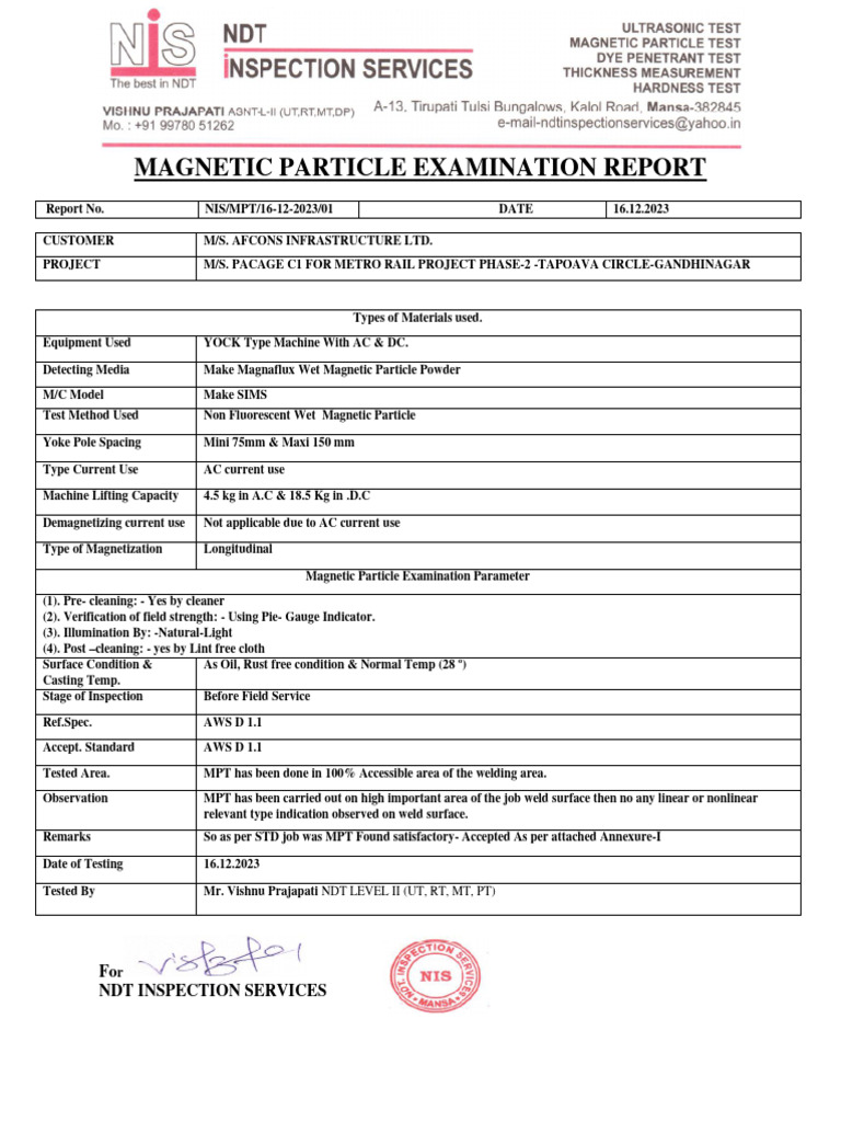 16 DECEMBER 2023 MPT Report Metro Rail | PDF | Nondestructive Testing ...
