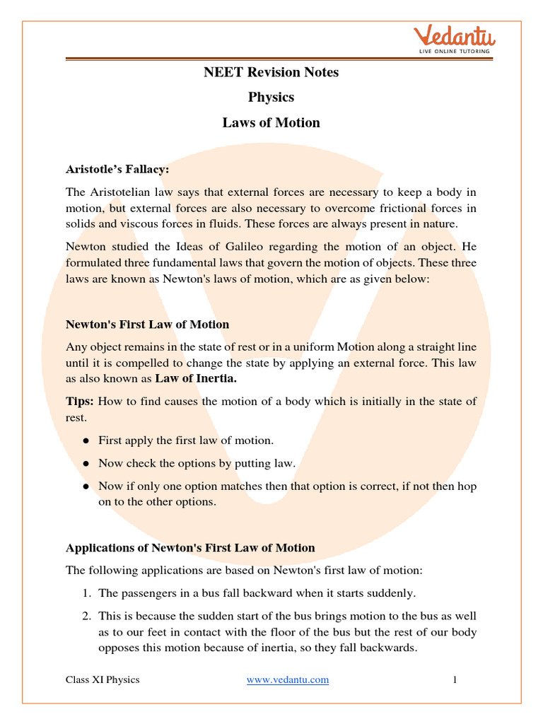 Class 11 Laws of Motion Notes PDF | PDF | Force | Friction