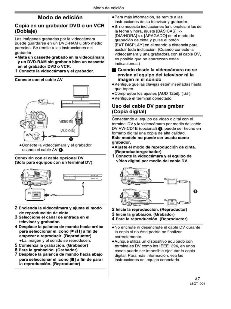 Manual de Usuario Panasonic NV-GS27 (Español - 200 Páginas) | PDF ...