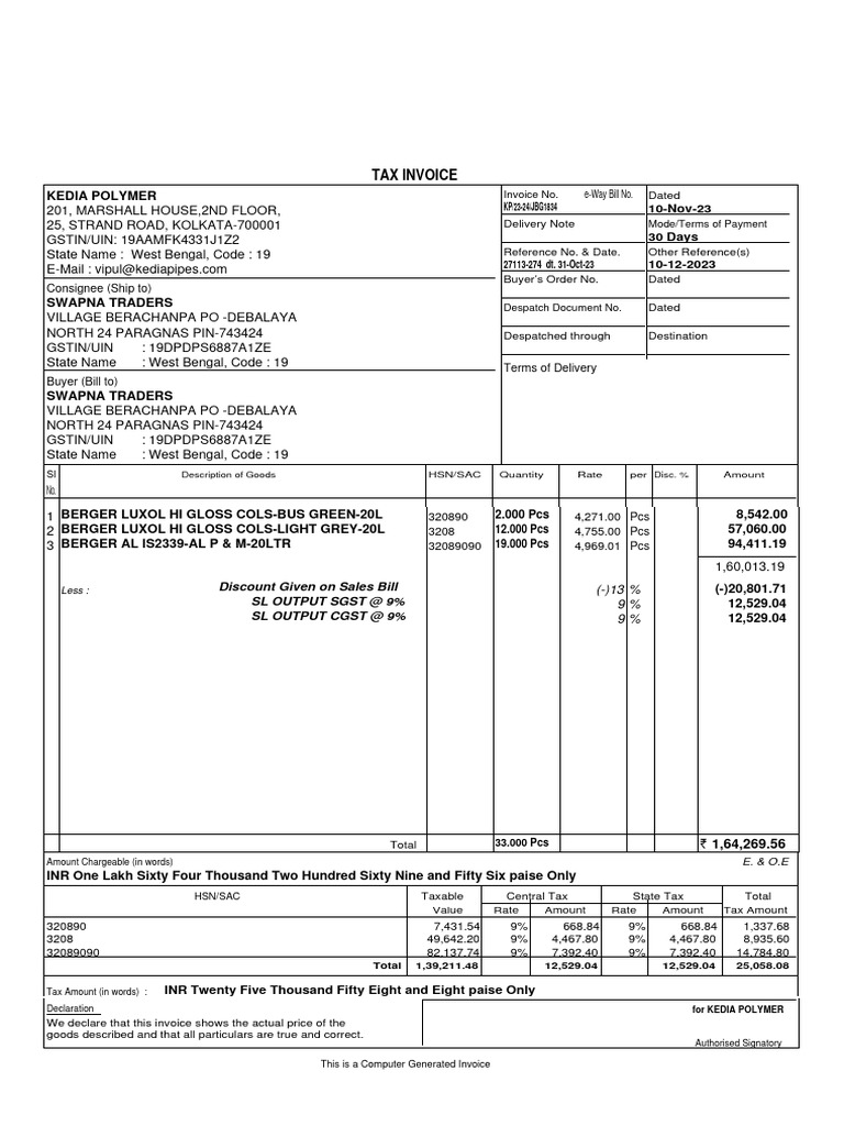 Tax Invoice: Kedia Polymer | PDF | Invoice | Public Finance