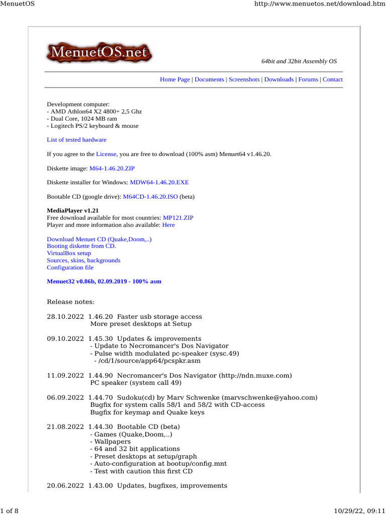 MenuetOS 64 Bit Change Log | PDF | Icon (Computing) | Booting