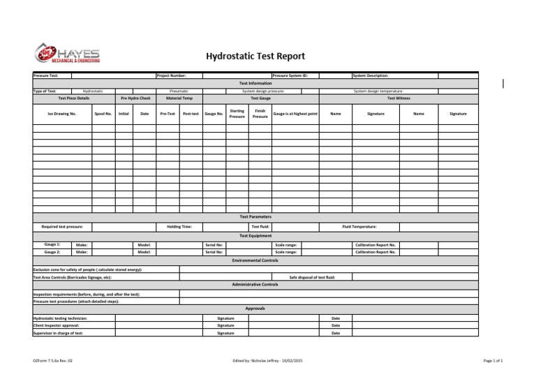 HM&E - Hydrostatic Test Report | PDF | Pressure | Calibration