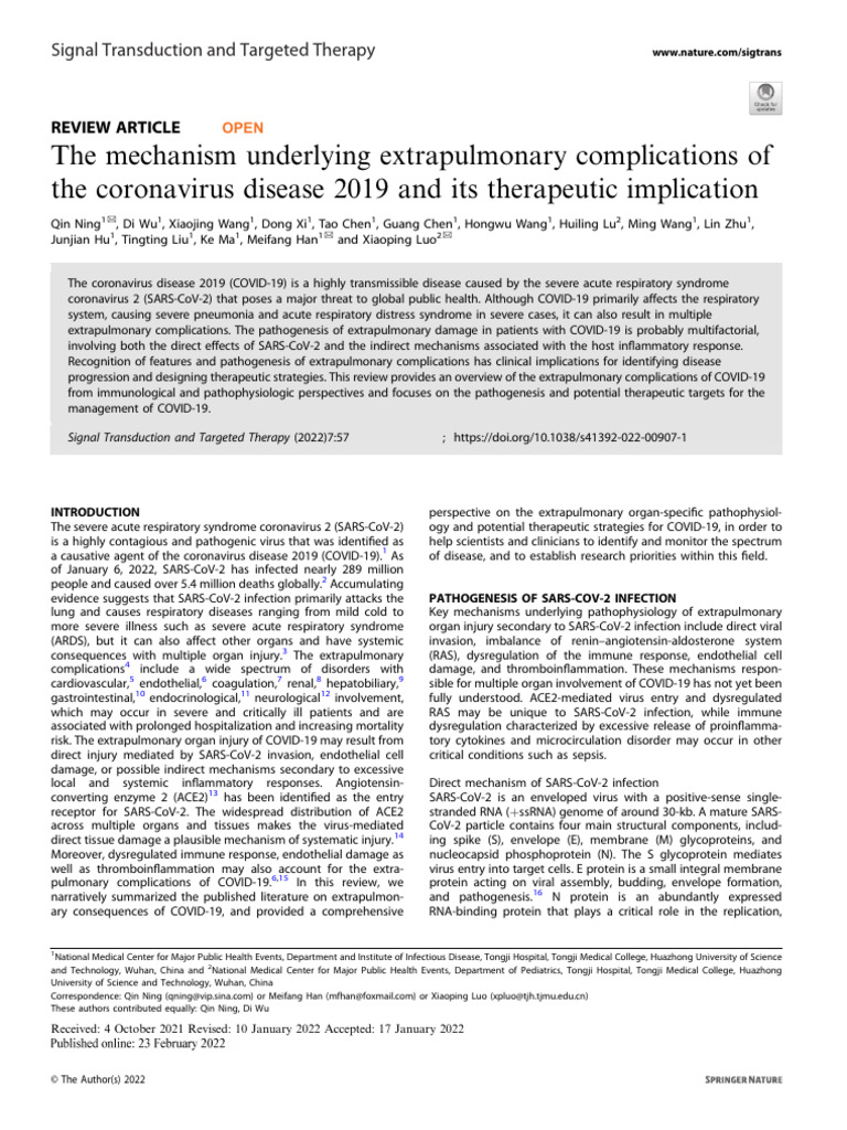 The Mechanism Underlying Extrapulmonary Complications of The ...
