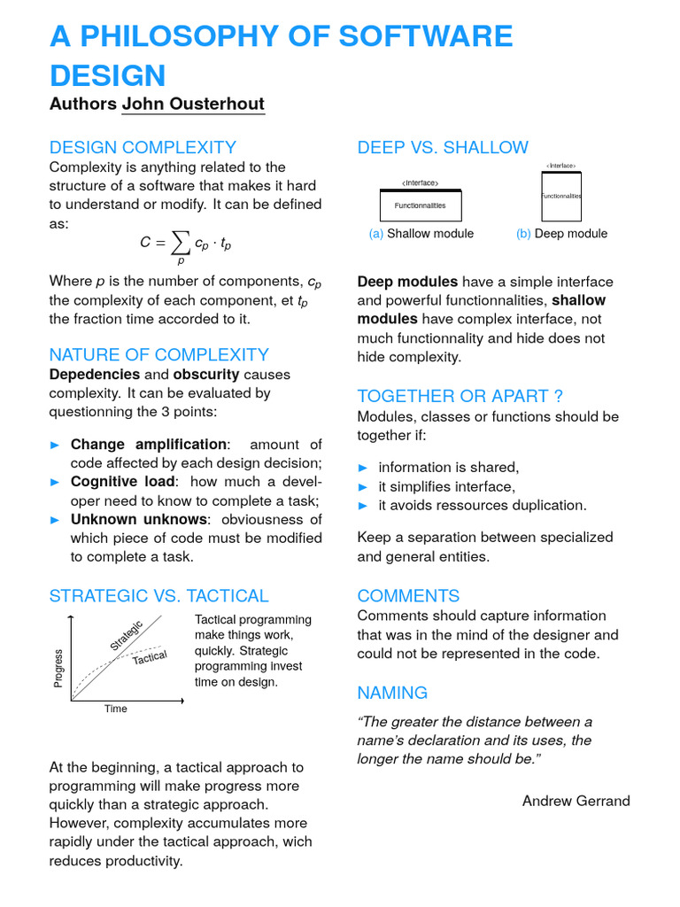 A PHILOSOPHY OF SOFTWARE DESIGN by John Ousterhout | PDF | Computer Engineering | Information ...