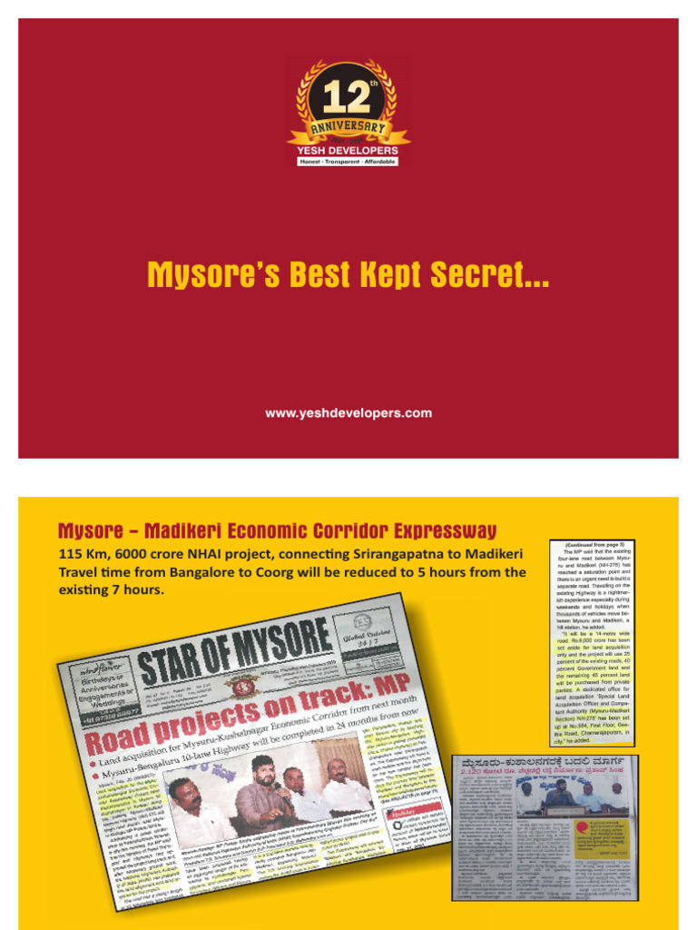 Mysore's Best Kept Secret... : Yesh Developers | PDF