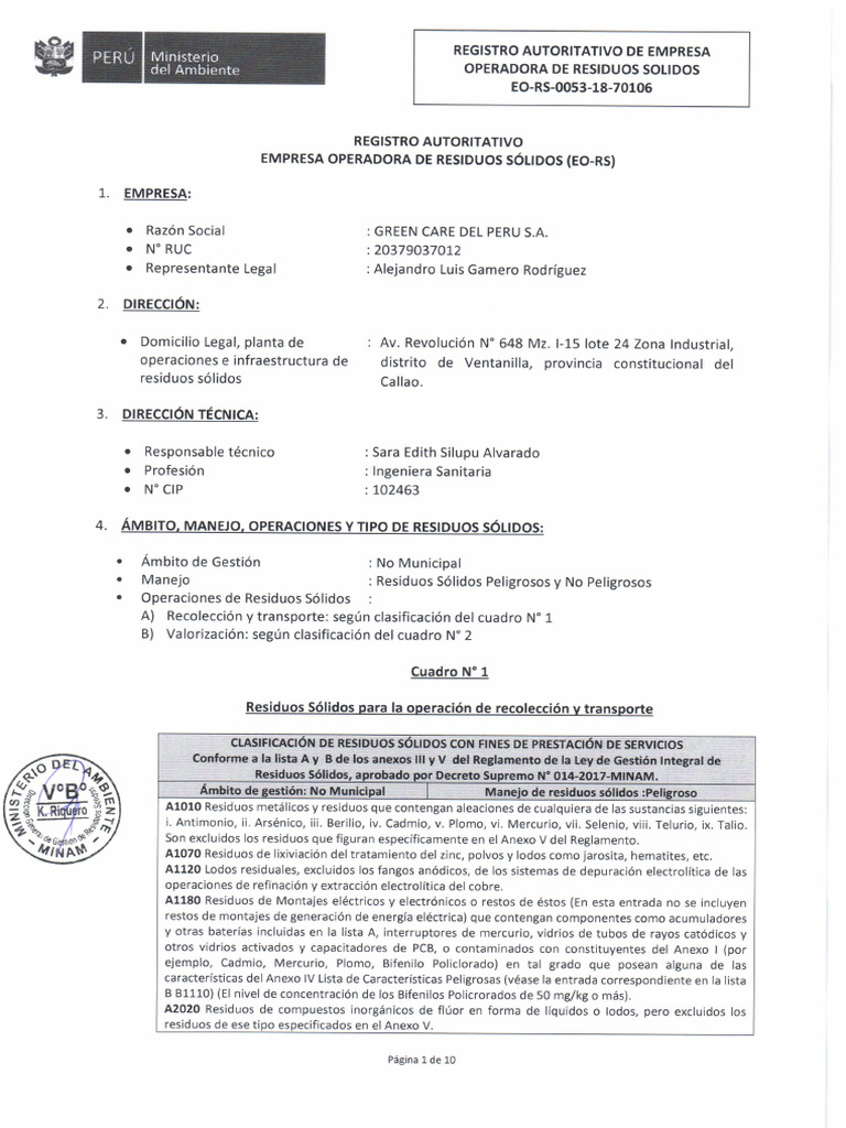 0053. RA EO-RS N° 053-2018-70106 | PDF | Residuos | Zinc