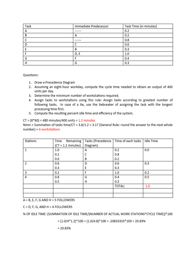 Line Balancing Example Ppt 1 1 Pdf 