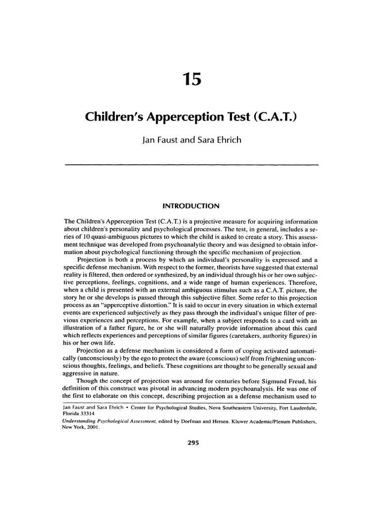Children's Apperception Test (C.A.T.) : Jan Faust and Sara Ehrich | PDF ...