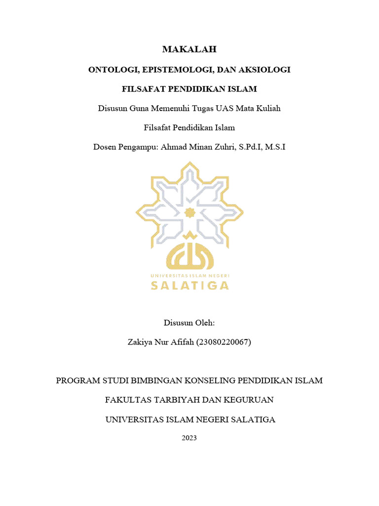 Ontologi, Epistemologi, Dan Aksiologi Filsafat Pendidikan Islam. | PDF
