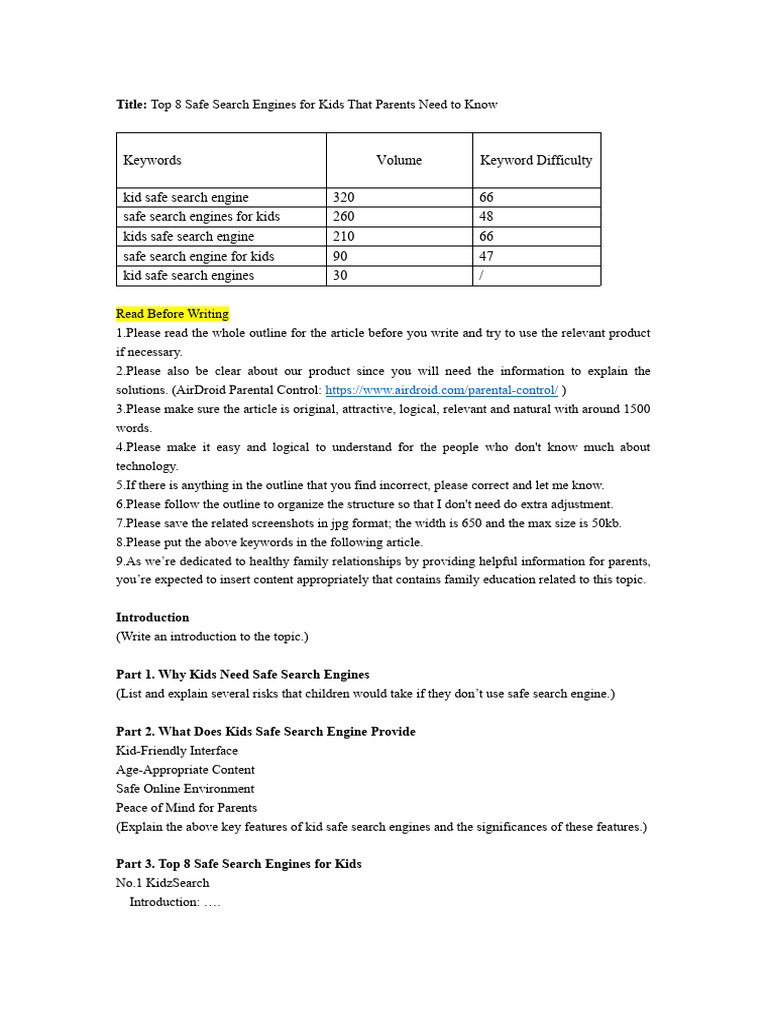 Safe Search Engines For Kids | PDF