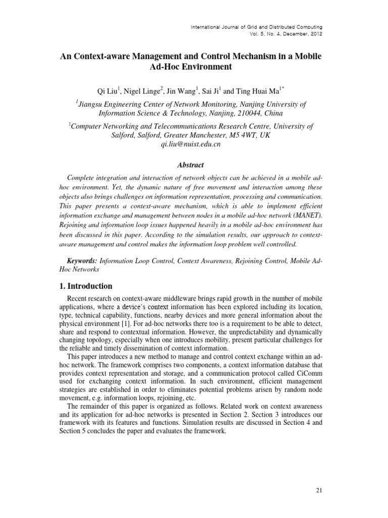 An Context-Aware Management and Control Mechanism in A Mobile | Download Free PDF | Wireless Ad ...