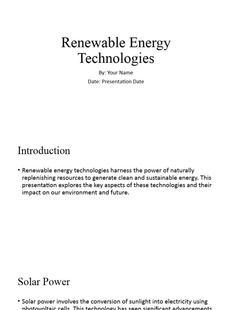 Renewable Energy Technologies | PDF