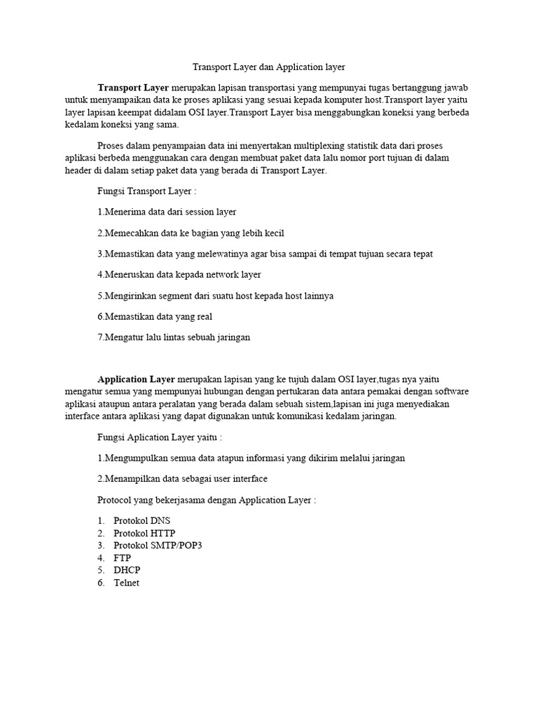 Perbandingan Layer Transport dan Application | PDF