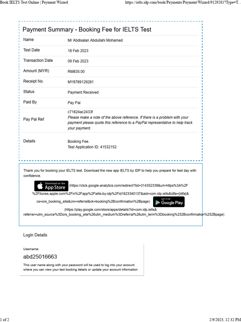 IELTS Test Payment Receipt Details | PDF | Pay Pal | Service Industries