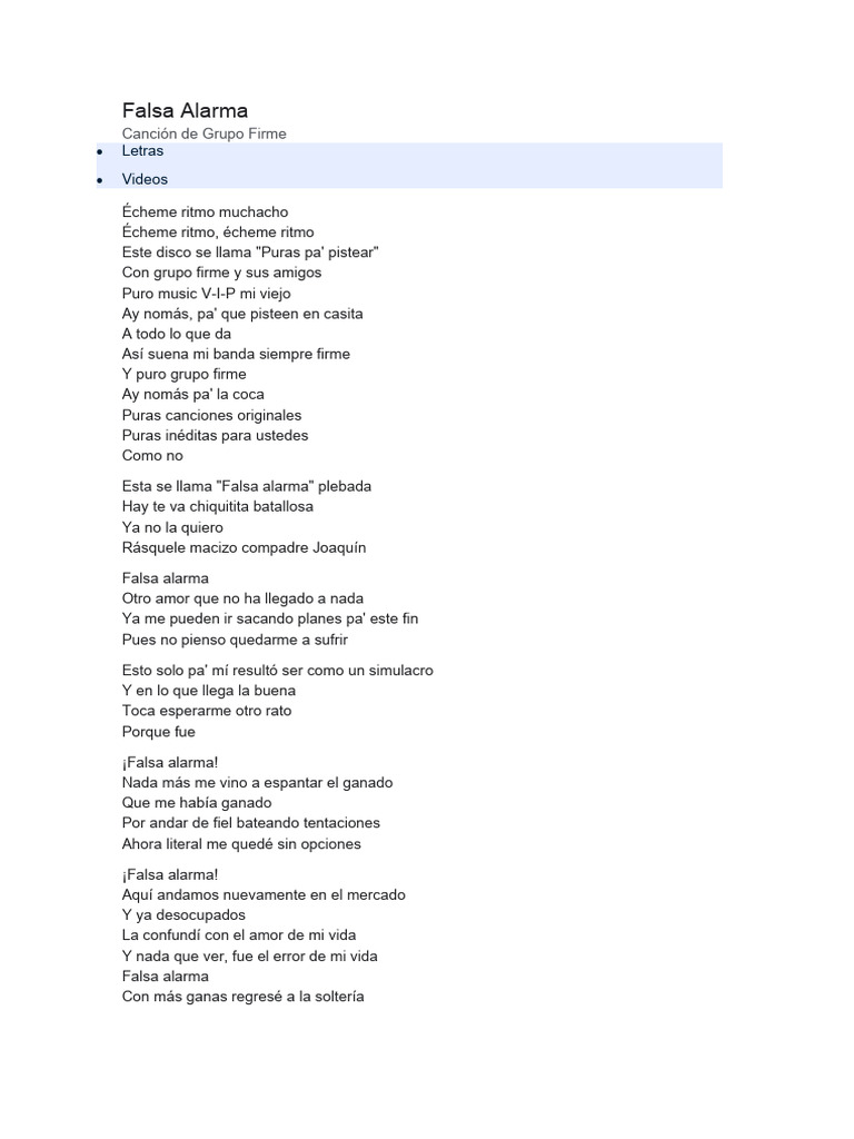 Falsa Alarma Letra | PDF