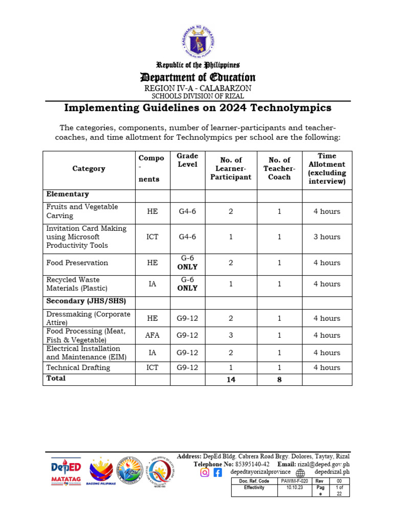 2024 Technolympics Guidelines for Schools | PDF