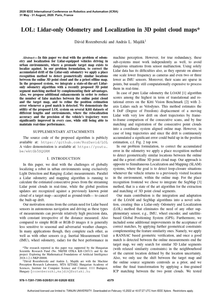 Lol Lidar Only Odometry And Localization In 3d Point Cloud Maps Pdf