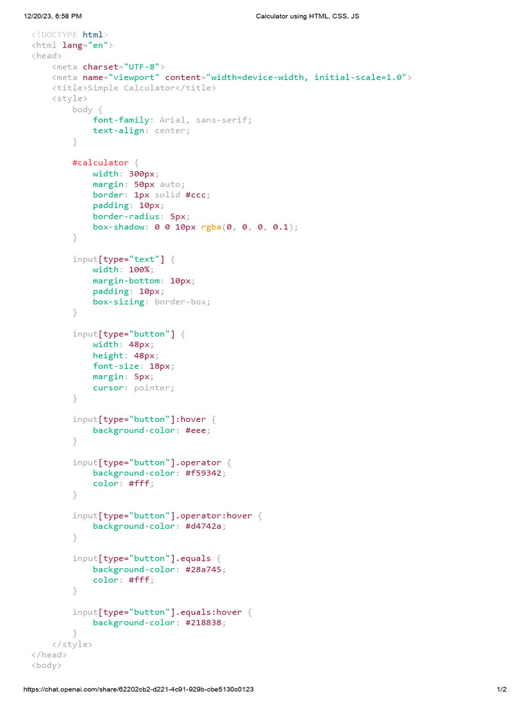 Calculator Using HTML, CSS, JS | PDF | World Wide Web Consortium ...