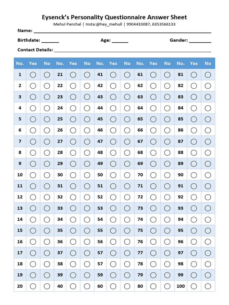 EPQ-R Answer Key | PDF