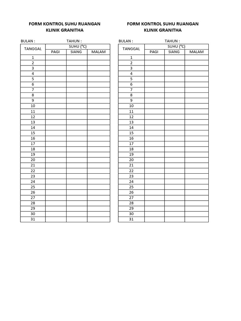Form Suhu Ruangan | PDF
