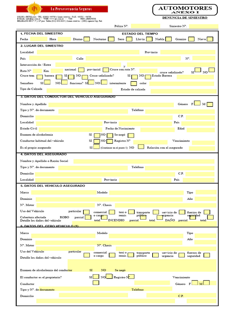 Formulario Denuncia de Siniestro | PDF