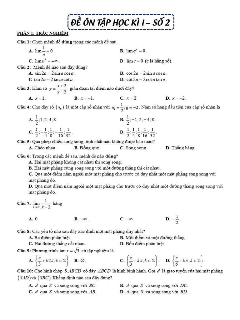 ĐỀ ÔN TẬP HKI - L11 - SỐ 2 | PDF