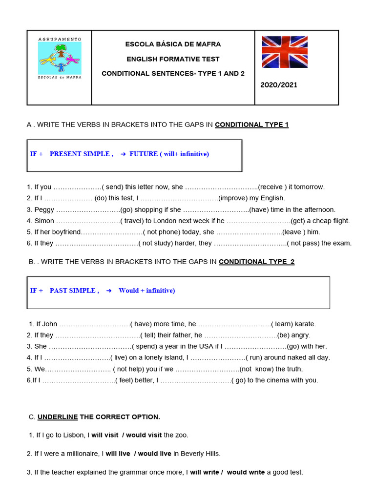 Conditional Sentences Type 1 and 2 Worksheet | PDF | Semantic Units ...