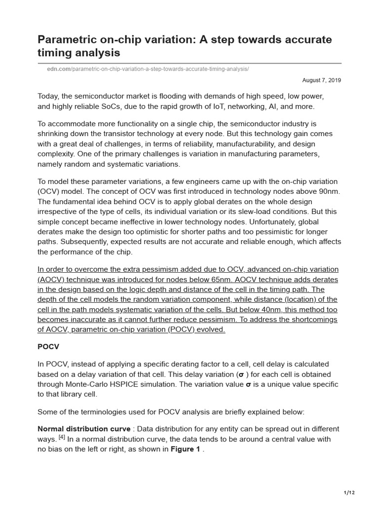 Parametric On-Chip Variation A Step Towards Accurate Timing Analysis ...