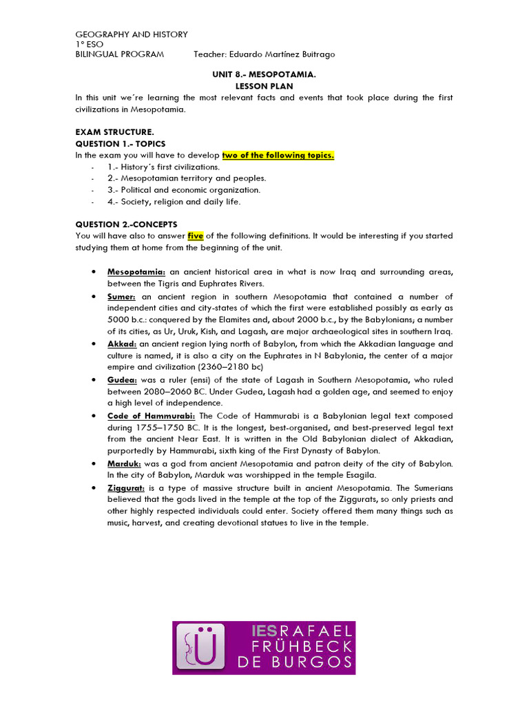 Lesson Plan | PDF | Mesopotamia | Babylonia