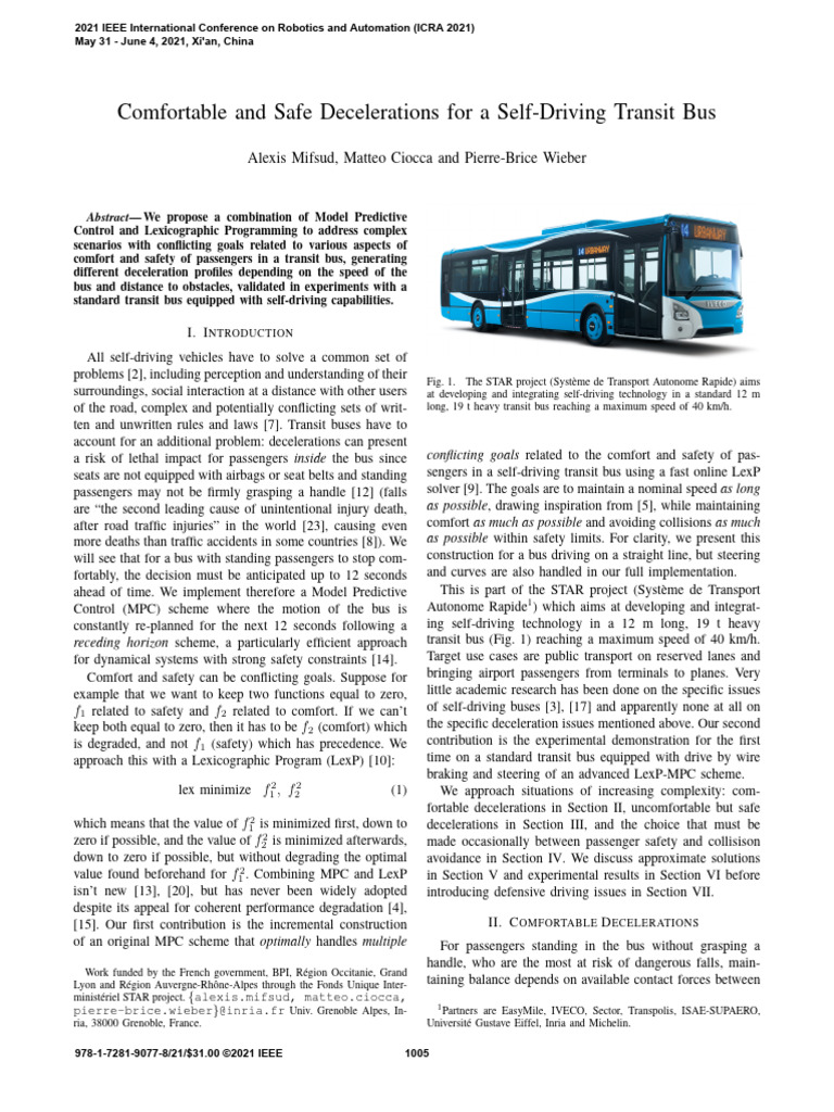 Safe Deceleration Strategies for Self-Driving Buses | PDF | Traffic ...